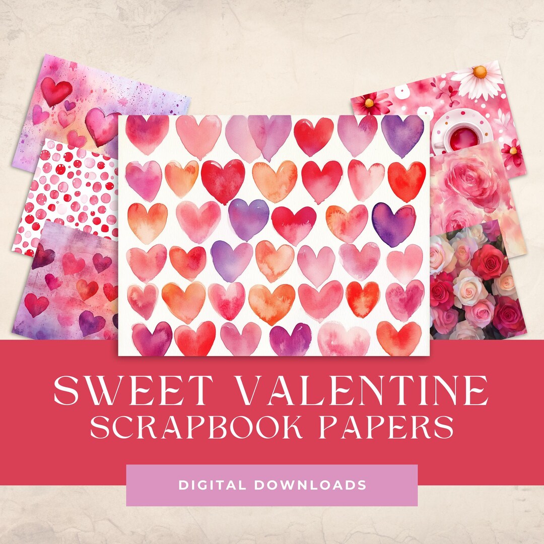 Sweet Valentine Junk Journal Kit, Valentine Scrapbook Papers, Printable ...