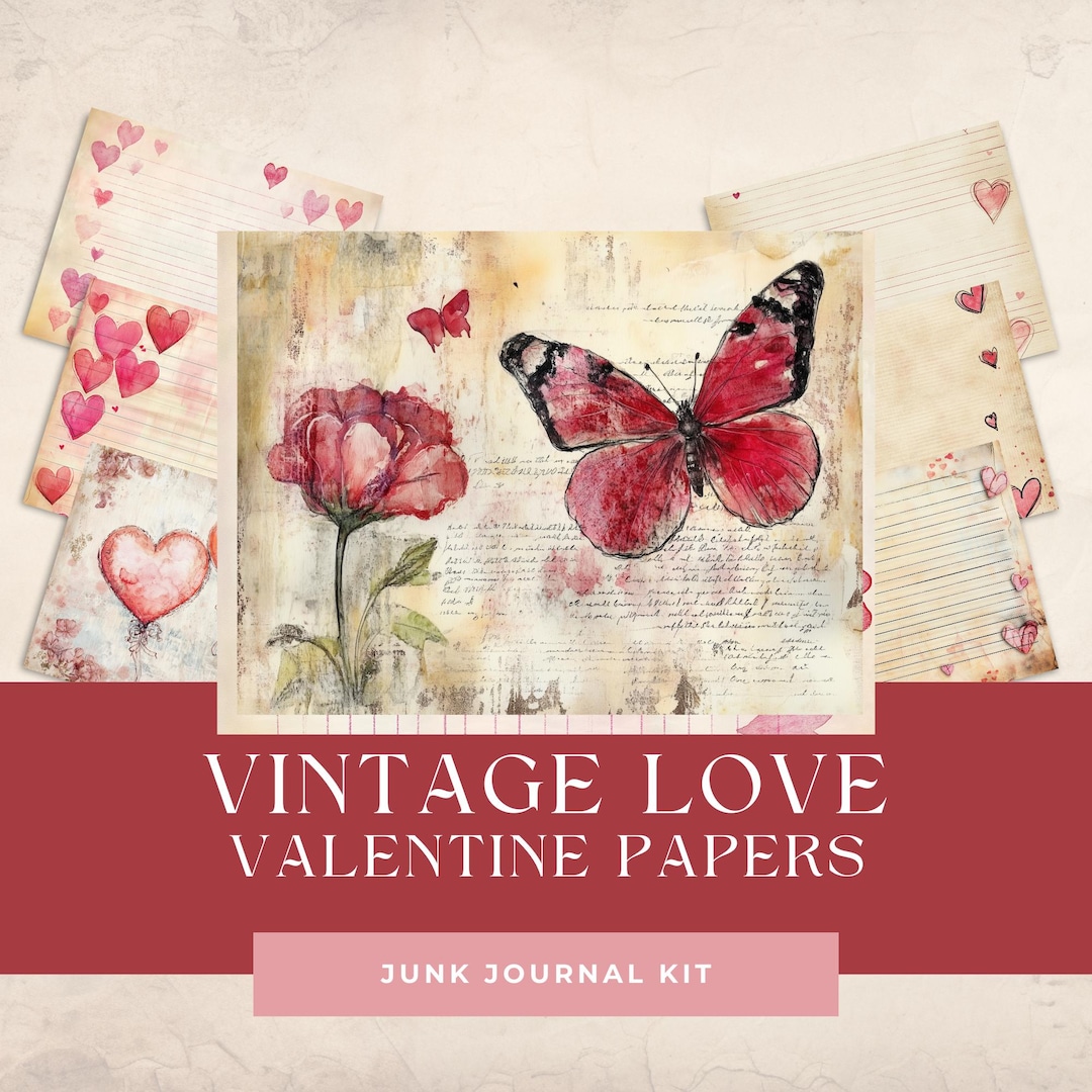 Vintage Style Valentine Junk Journal Kit, Valentine Scrapbook Papers ...