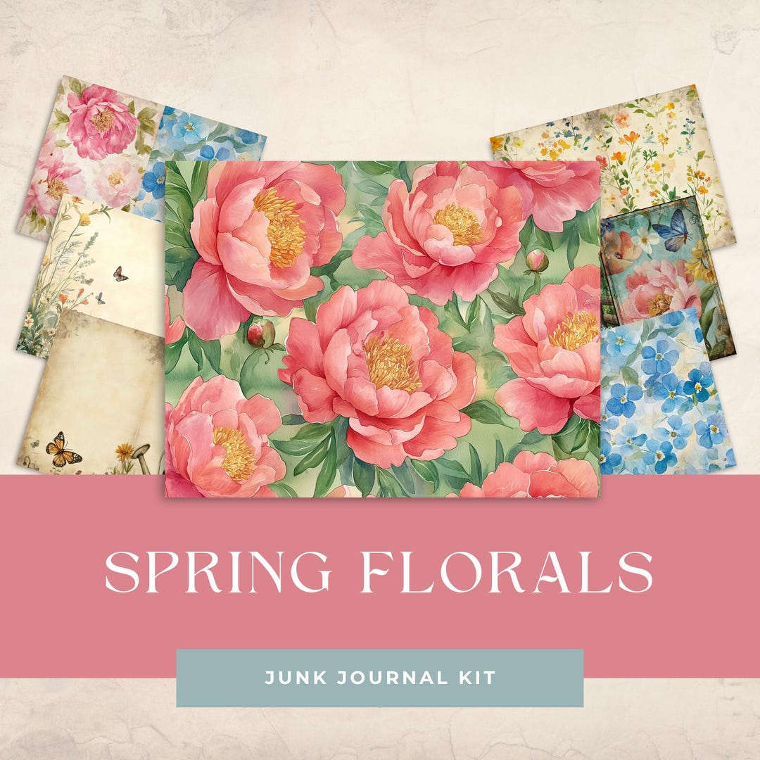 Spring Floral Junk Journal Kit, Junk Journal Ephemera, Tags, Pockets ...