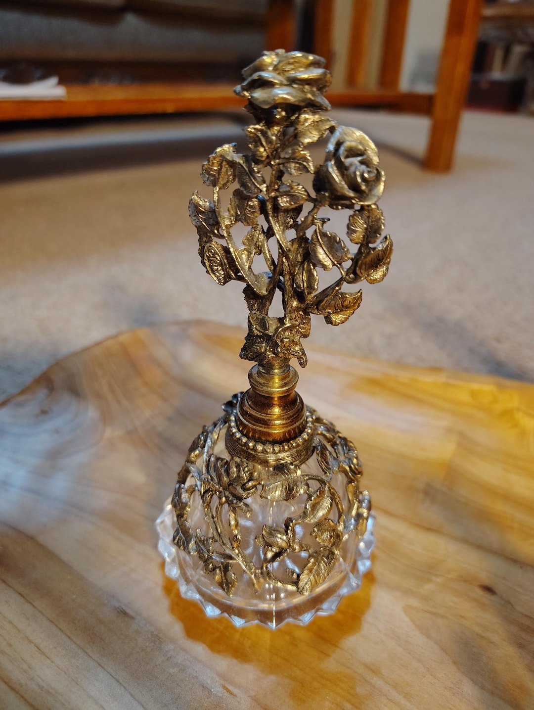 Vintage Glass Perfume Bottle With Metal Roses & Applicator - Etsy