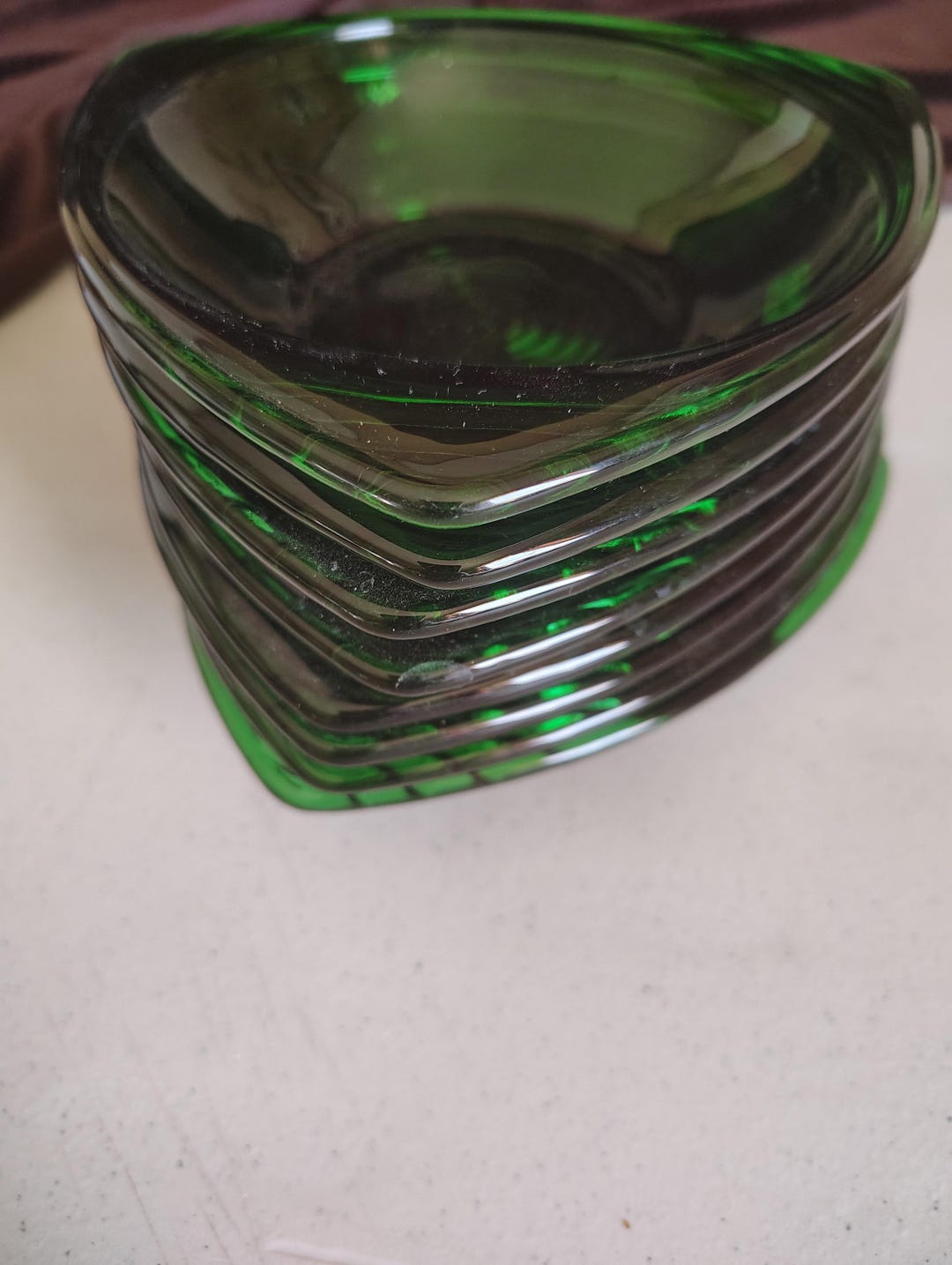 Green Anchor Hocking Triangle Trinket 8 Piece Set Bowls Vintage - Etsy