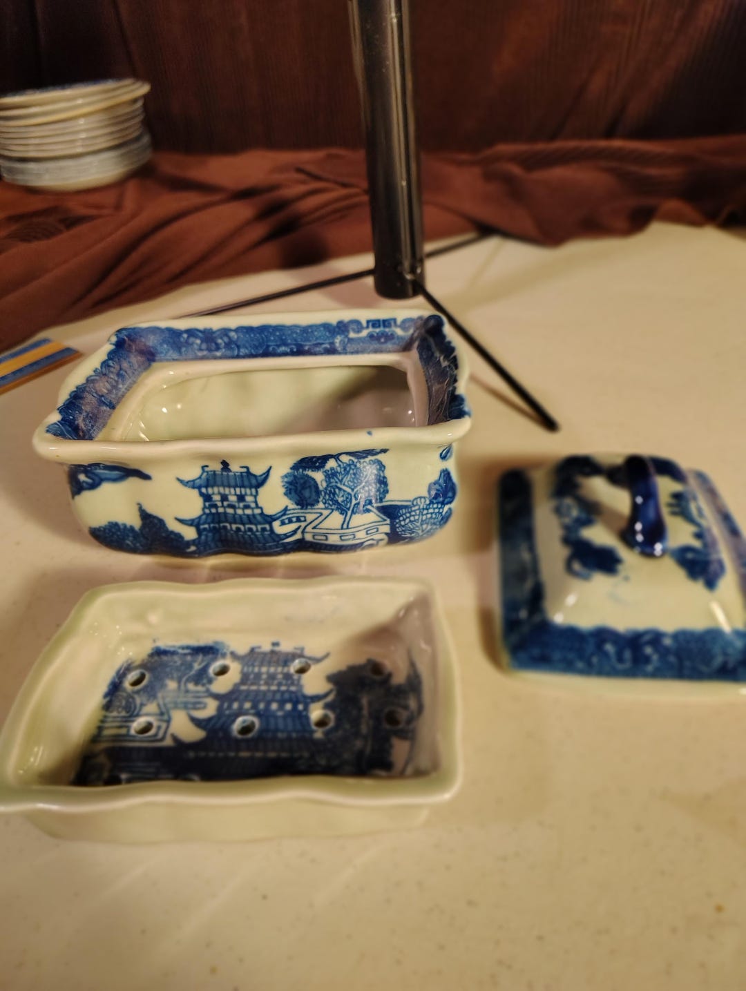 Flow Blue Cobalt Blue Color 3 Piece Soap Dish Made in England Vintage ...