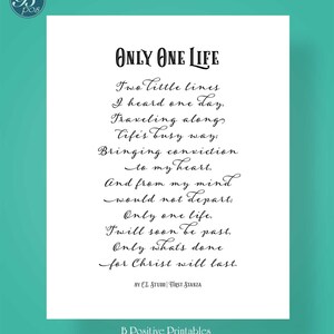 INSTANT DOWNLOAD Christian Poster 8x10 Home Decor | Only One Life Twill ...