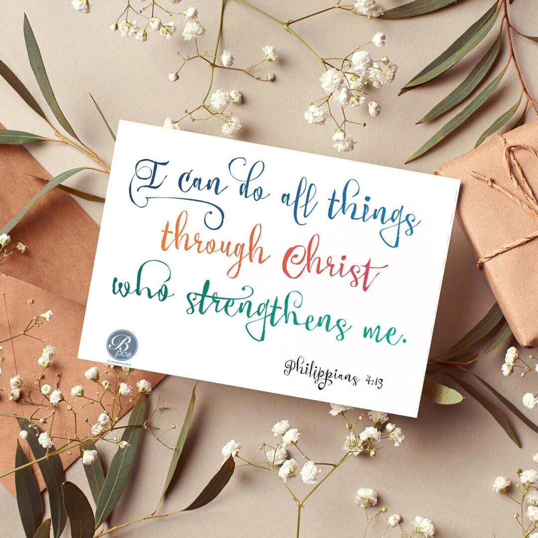 Uplifting Philippians 4:13 Printable Colorful Calligraphy Card for ...