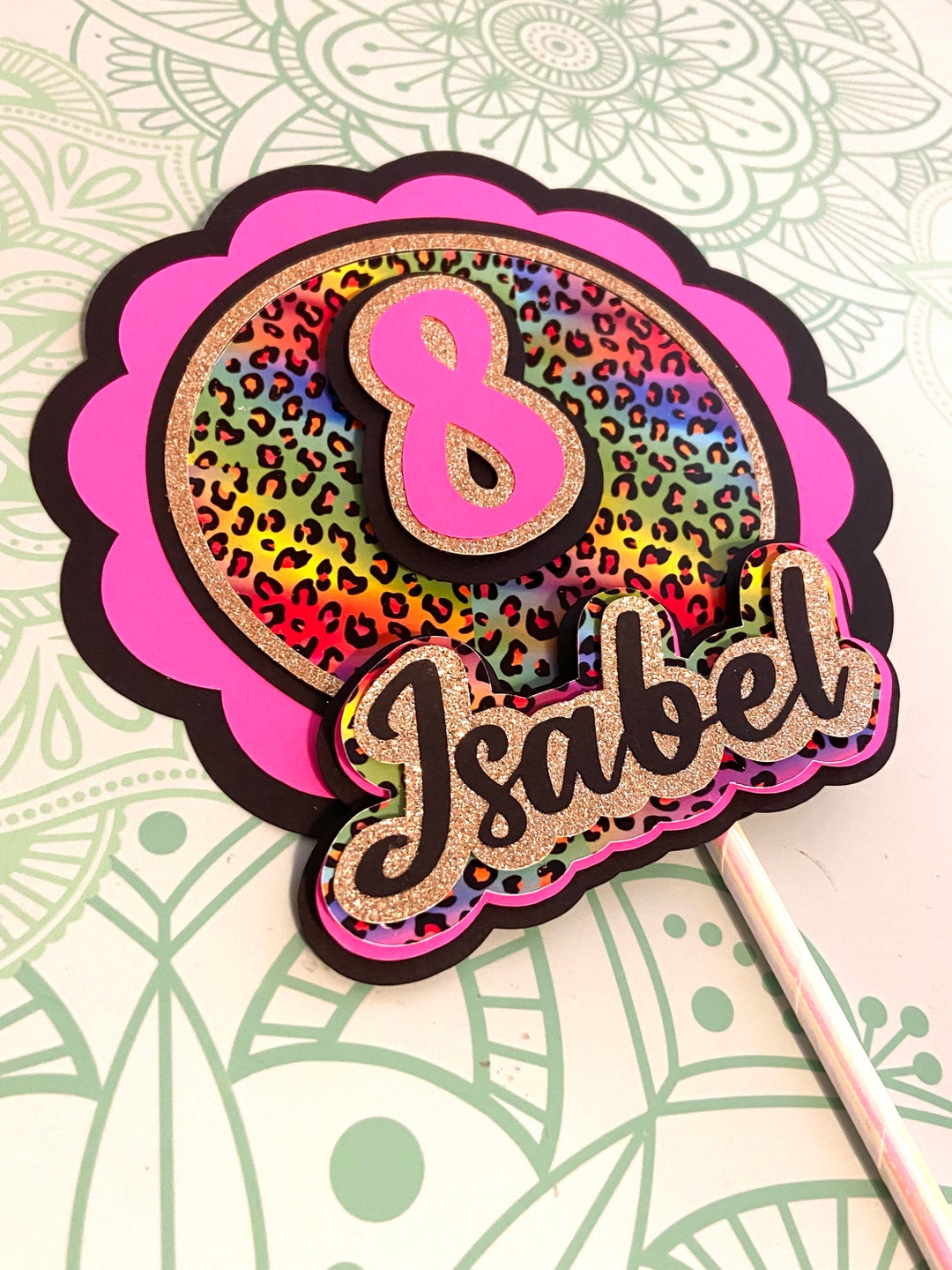 Rainbow Cheetah Cake Topper, Custom Cheetah Cake Topper, Rainbow Animal ...