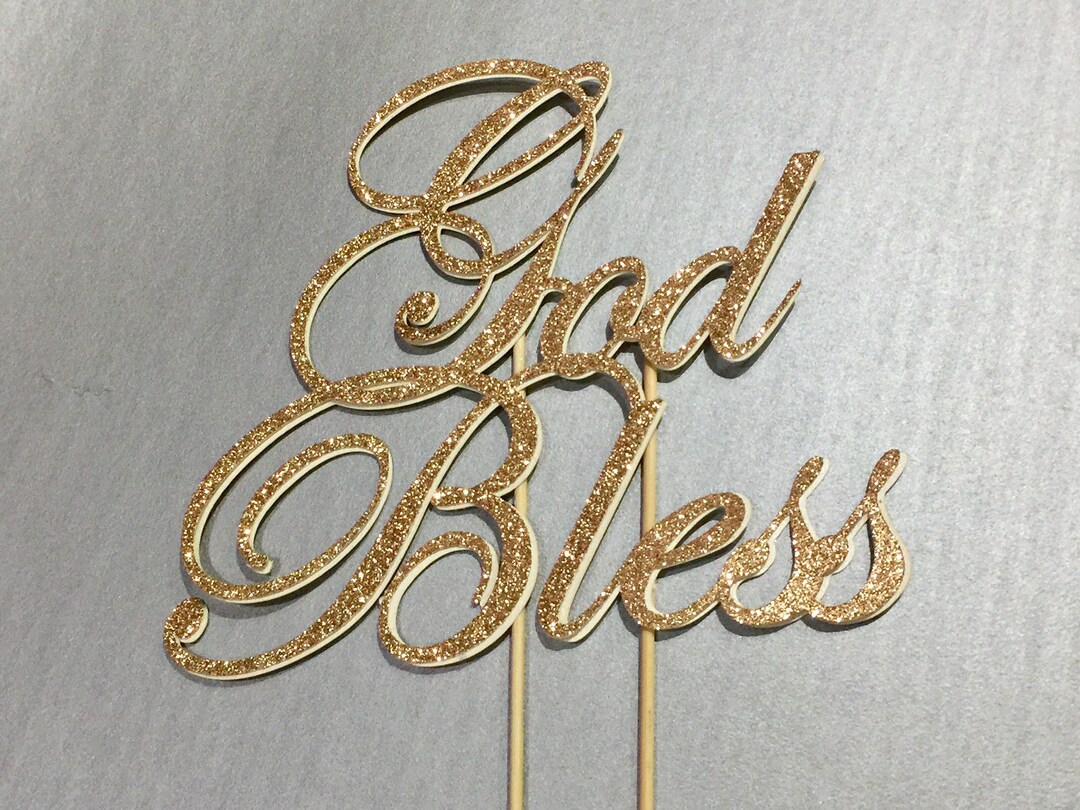 God Bless Gold Glitter Cake Topper - Etsy