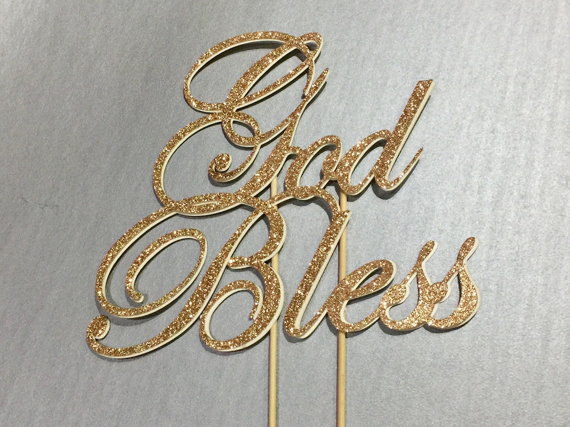 God Bless Gold Glitzer Cake Topper - Etsy.de