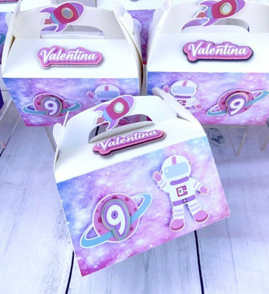 6 Pack Outer Space Girl Astronaut Gable Box, Astronaut Party Favor Box ...