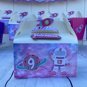 6 Pack Outer Space Girl Astronaut Gable Box, Astronaut Party Favor Box ...