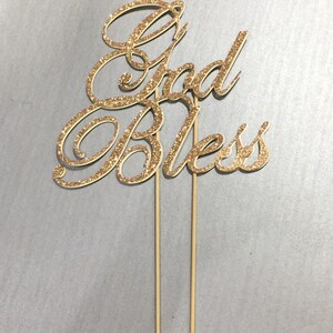 God Bless Gold Glitter Cake Topper - Etsy