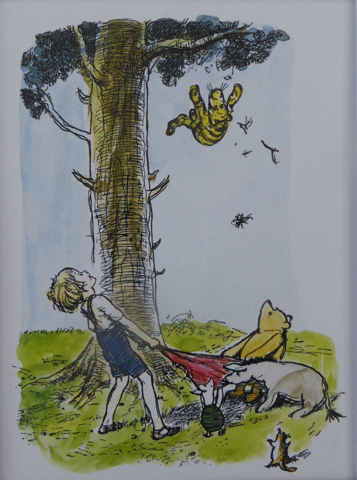 Winnie the Pooh Tigger falls from Tree Print in Ivory | Etsy