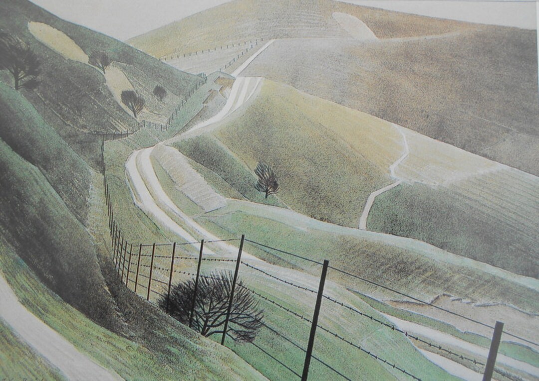 Eric Ravilious CHALK PATHS in 12 X 10 Ivory Double Mount Ready to Frame ...