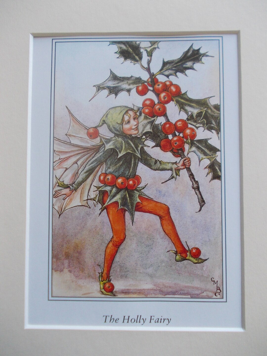 HOLLY Flower Fairy, Cecily Mary Barker in 10in X 8in Ivory Mount 8in X ...