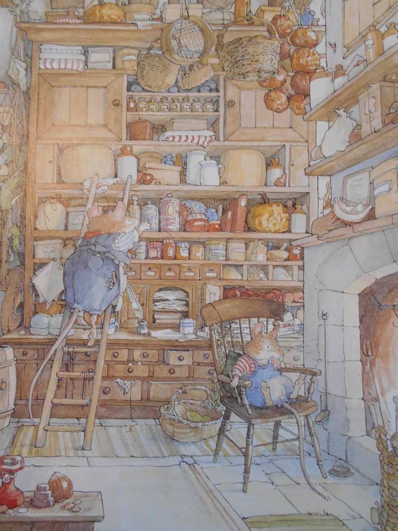 Brambly Hedge - Jill Barklem Mounted Print - IN THE KITCHEN - 12" X 10 ...