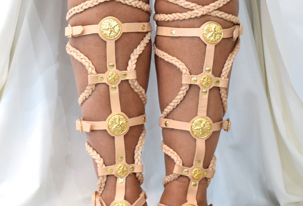 Ancient Greek Leather Sandals, Lace up Sandals, Gold Sandals, Gladiator ...