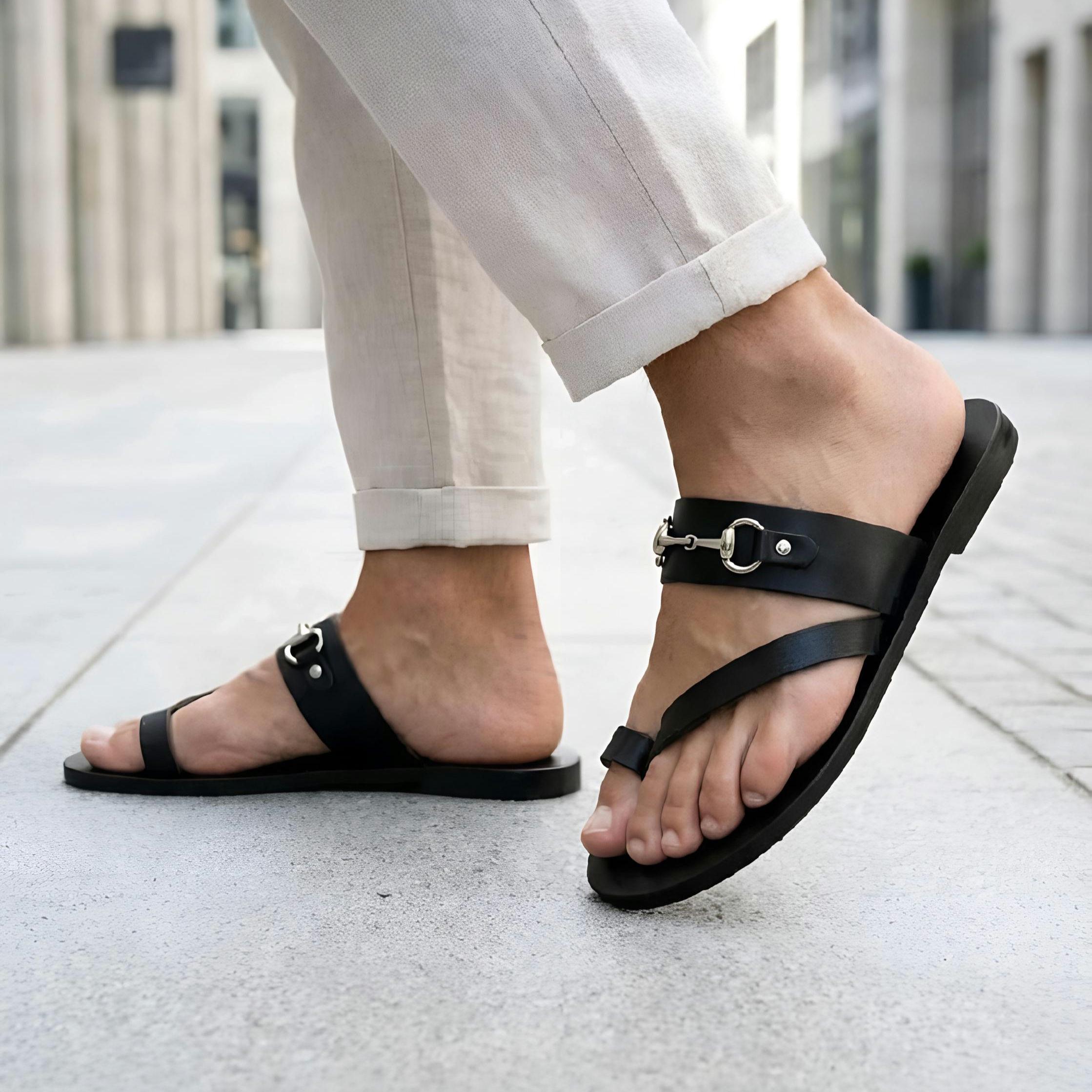 Black Men Sandals With High Quality Genuine Leather and Free Expedited ...