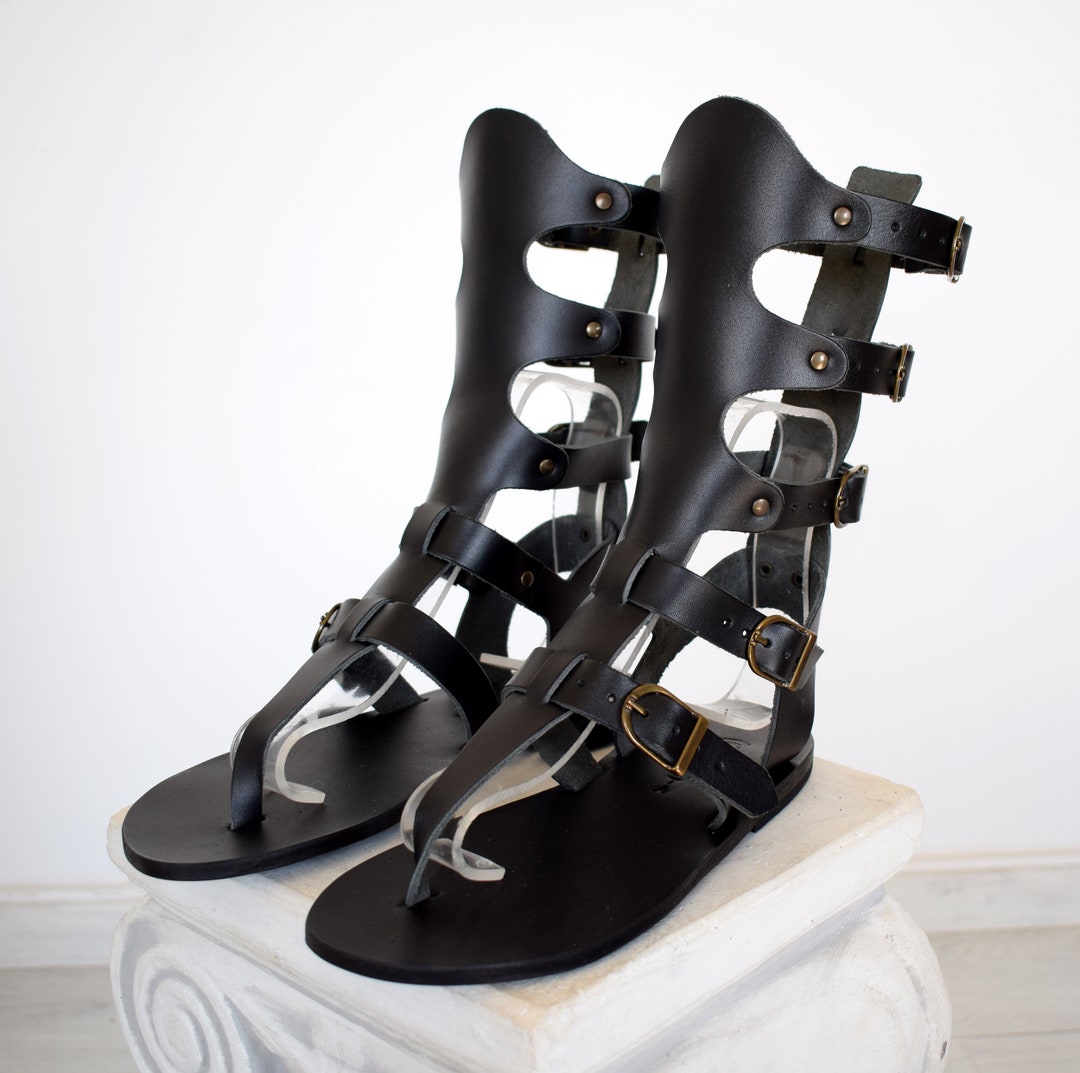 Gladiator Men Sandals, Handmade Leather Black Sandals, Genuine Leather ...