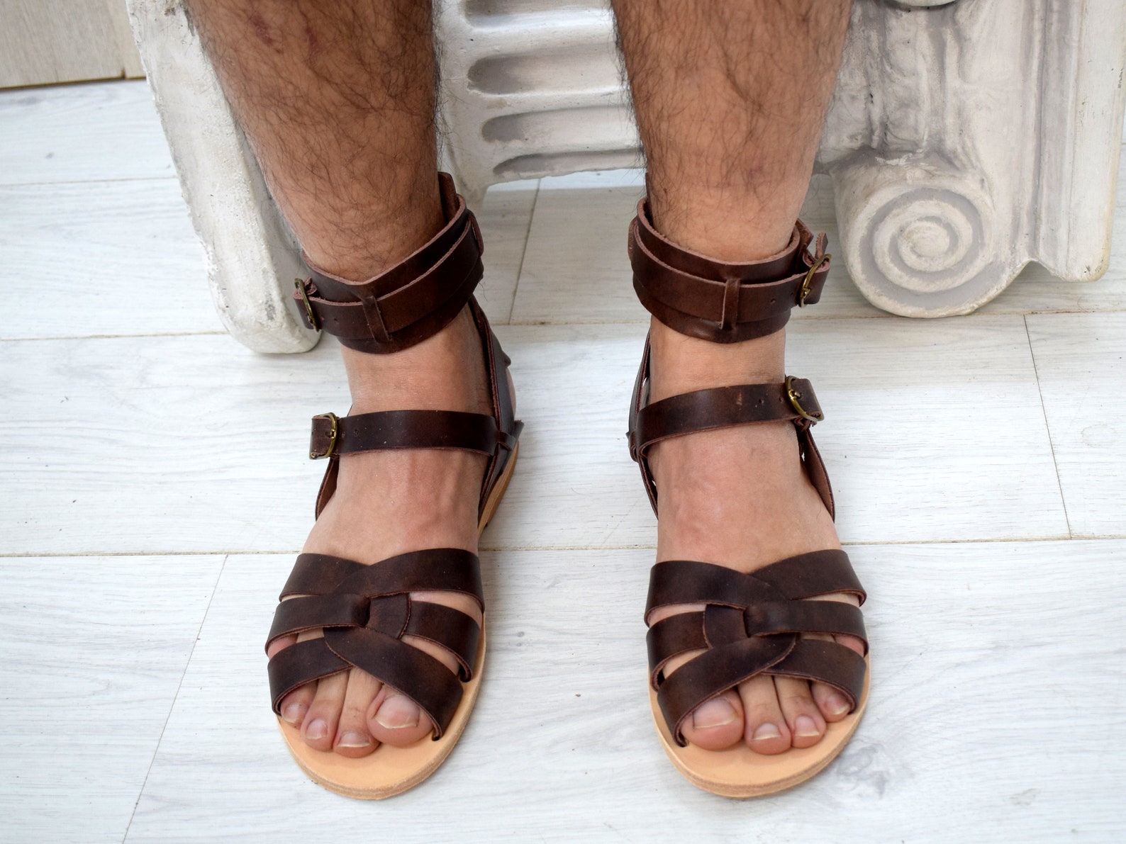Brown Men Sandals With High Quality Genuine Leather and Free Expedited ...