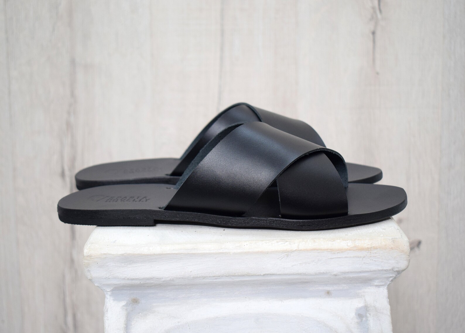 Slides Greek Leather Sandals Slipers Men Slide Black - Etsy