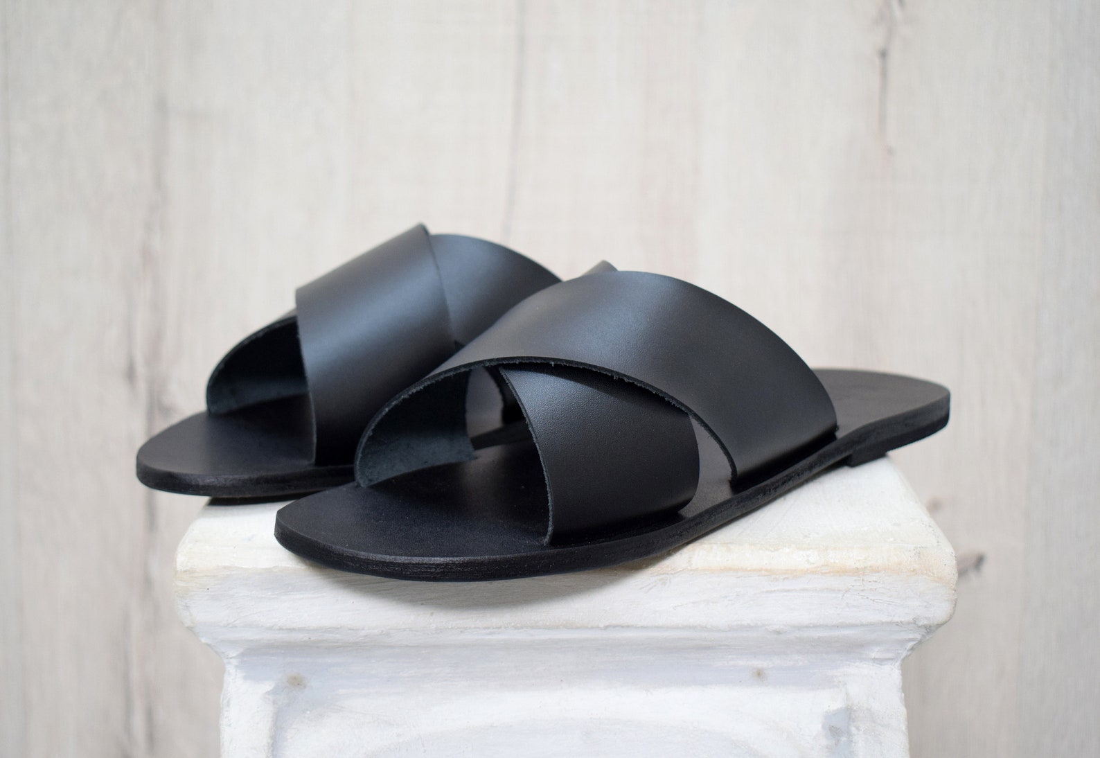 Slides Greek Leather Sandals - Slipers Men, Slide Black, Tan/natural ...