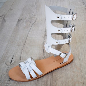 Men’s Leather Gladiator Sandals – Handmade Roman Greek Knee High Buckle ...