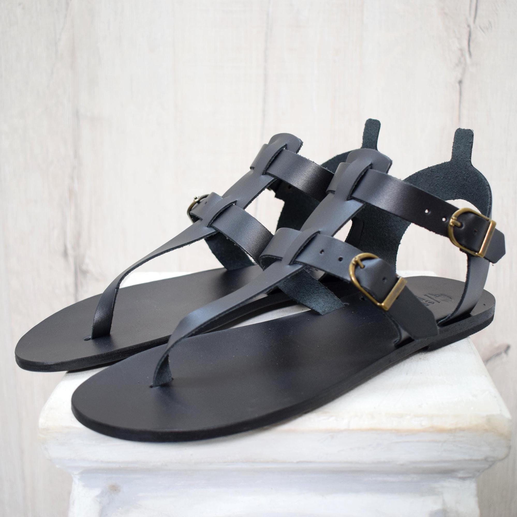 Modern Greek Leather Sandals for Men – Handmade Toe Loop Summer Sandals ...