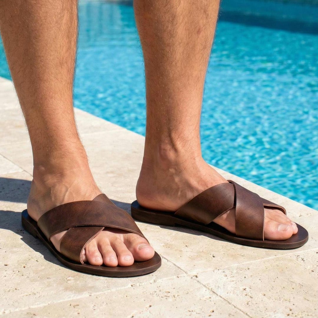 Men’s Greek Leather Grounding Sandals – Handmade Zero Drop Criss Cross ...