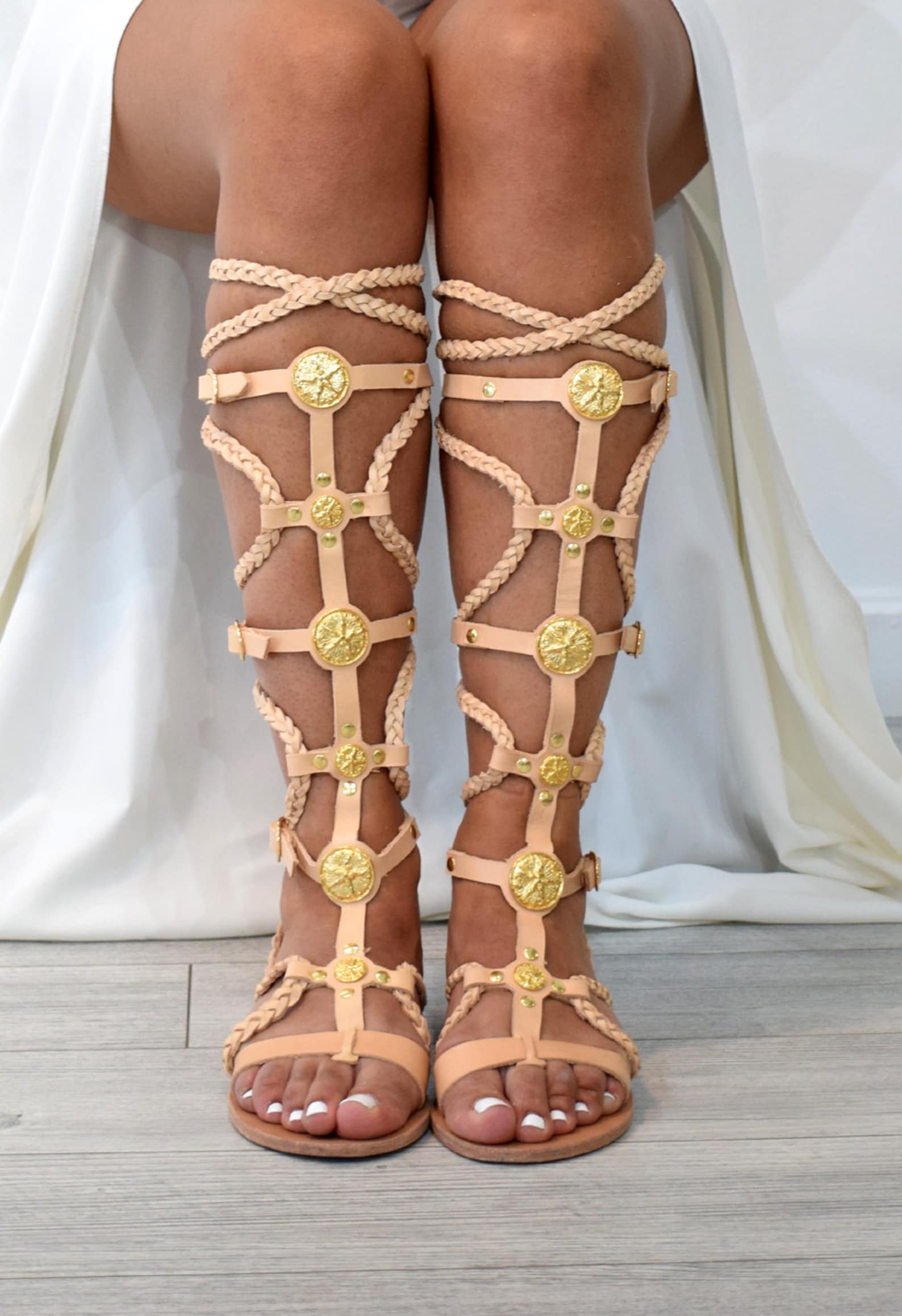 Aphrodite Bridal Greek Gladiator Sandals, Lace up Leather Flats for ...