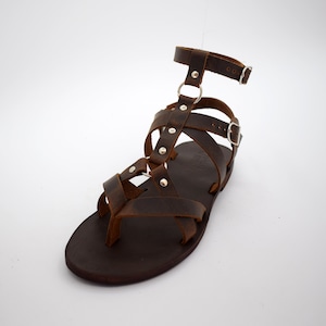 Gladiator Roman Grecian Spartan Mens Brown Spartacus Halloween Sandals ...