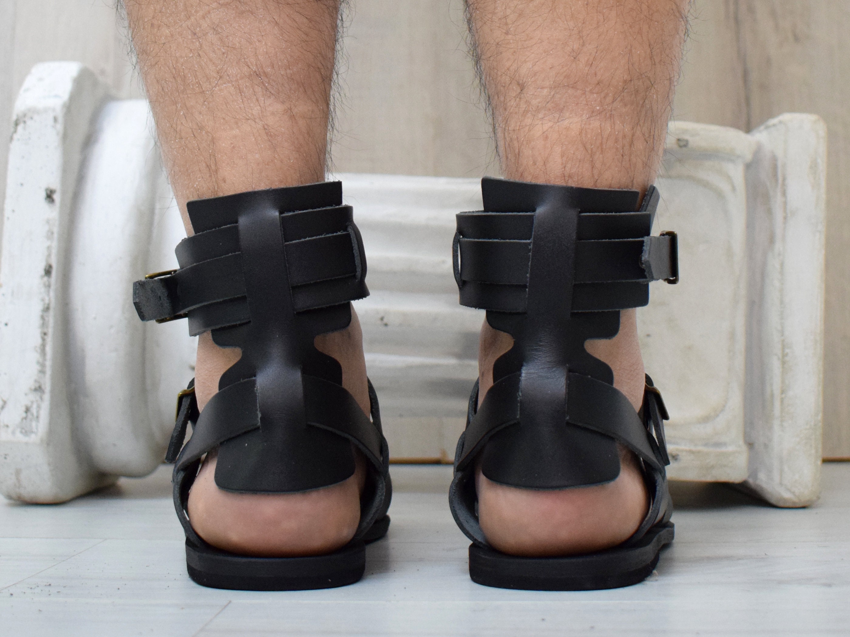 Black Men Sandals With High Quality Genuine Leather and Free Expedited ...