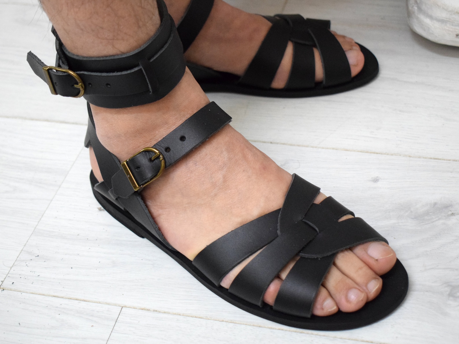Black Men Sandals With High Quality Genuine Leather and Free Expedited ...