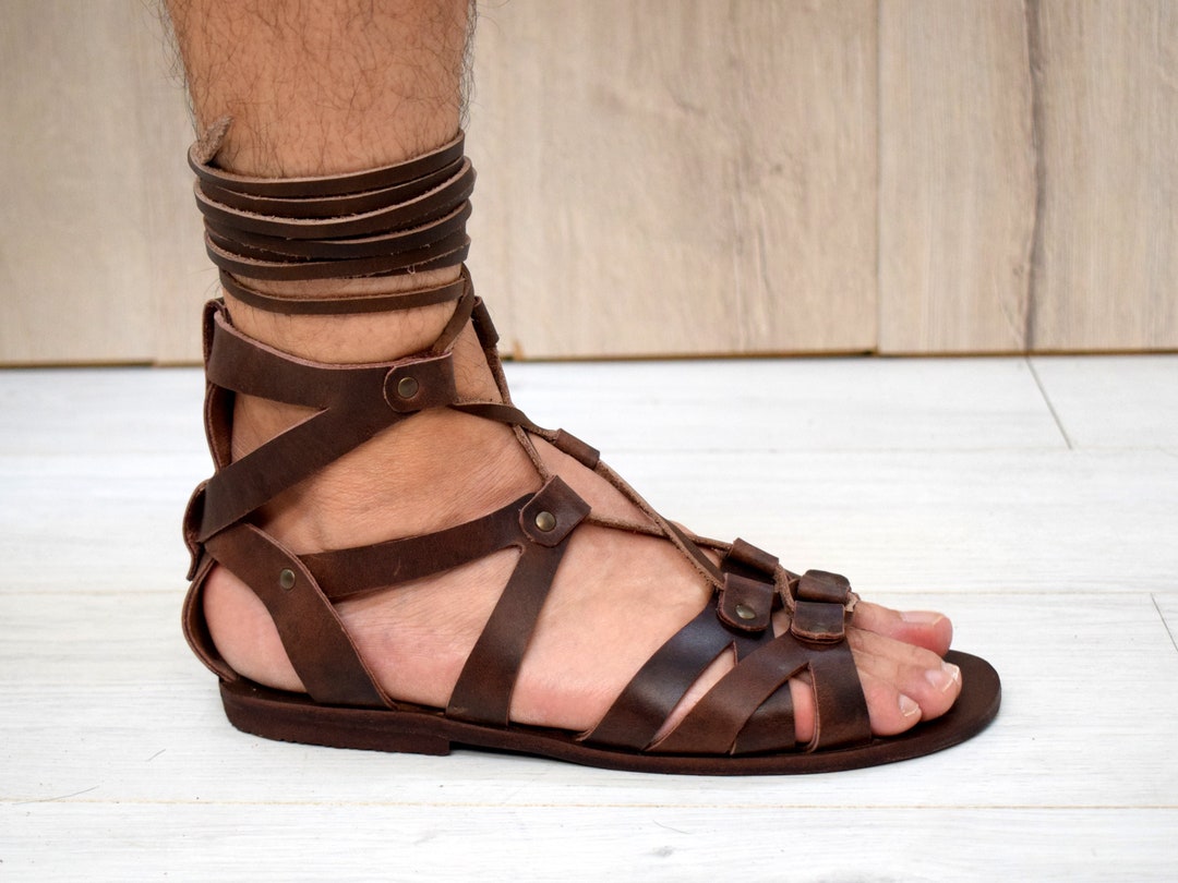 Men Sandals, Handcrafted Genuine Brown Leather Roman Gladiator Sandals ...