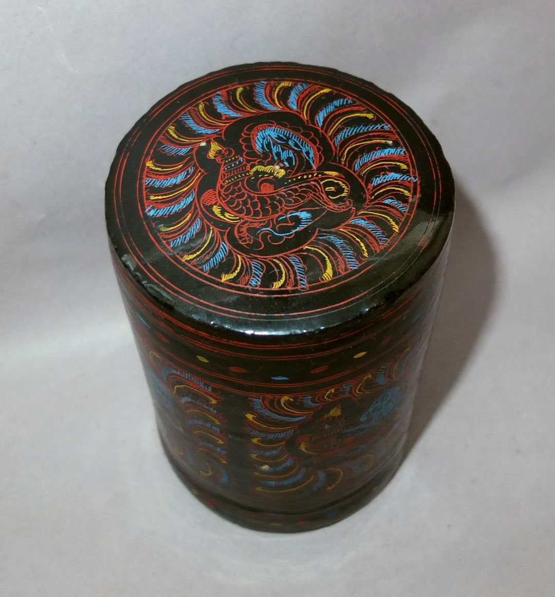 Old Lacquer Box With Peacock Decoration From Burma, Burmese Pan Yun Art ...