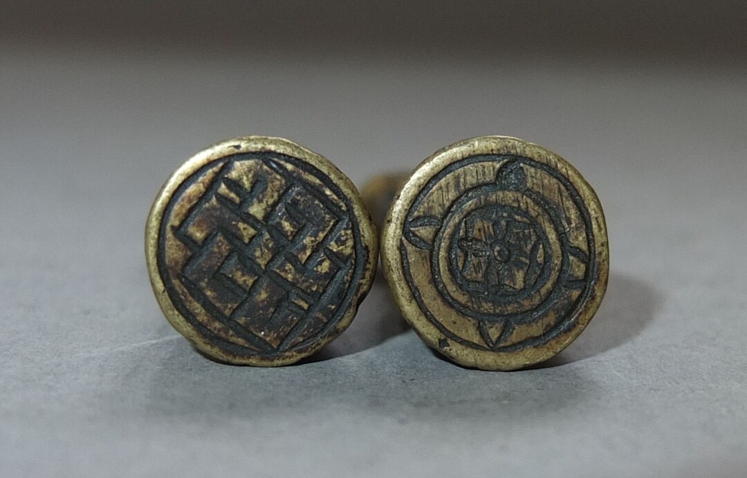 Two Buddhist Tibetan Brass Seals Amulets Pendants With Symbol Endless ...