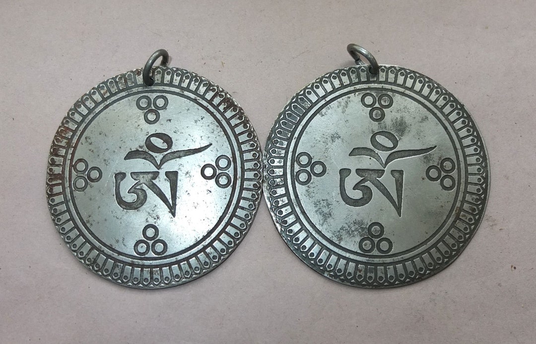 Two Tibetan Buddhist Iron Mirrors Amulets Pendants Melongs With Mantra ...