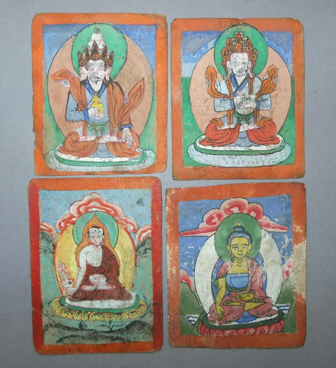 Four Old Tibetan Tsakli Paintings With Ritual Symbols, Buddhist Art ...