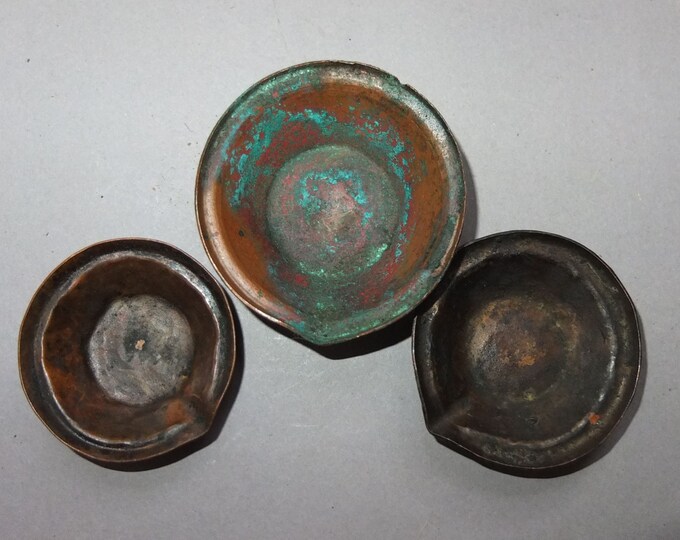 Three Small Copper Ceremonial Vessels for Holy Water, Ritual Offering ...