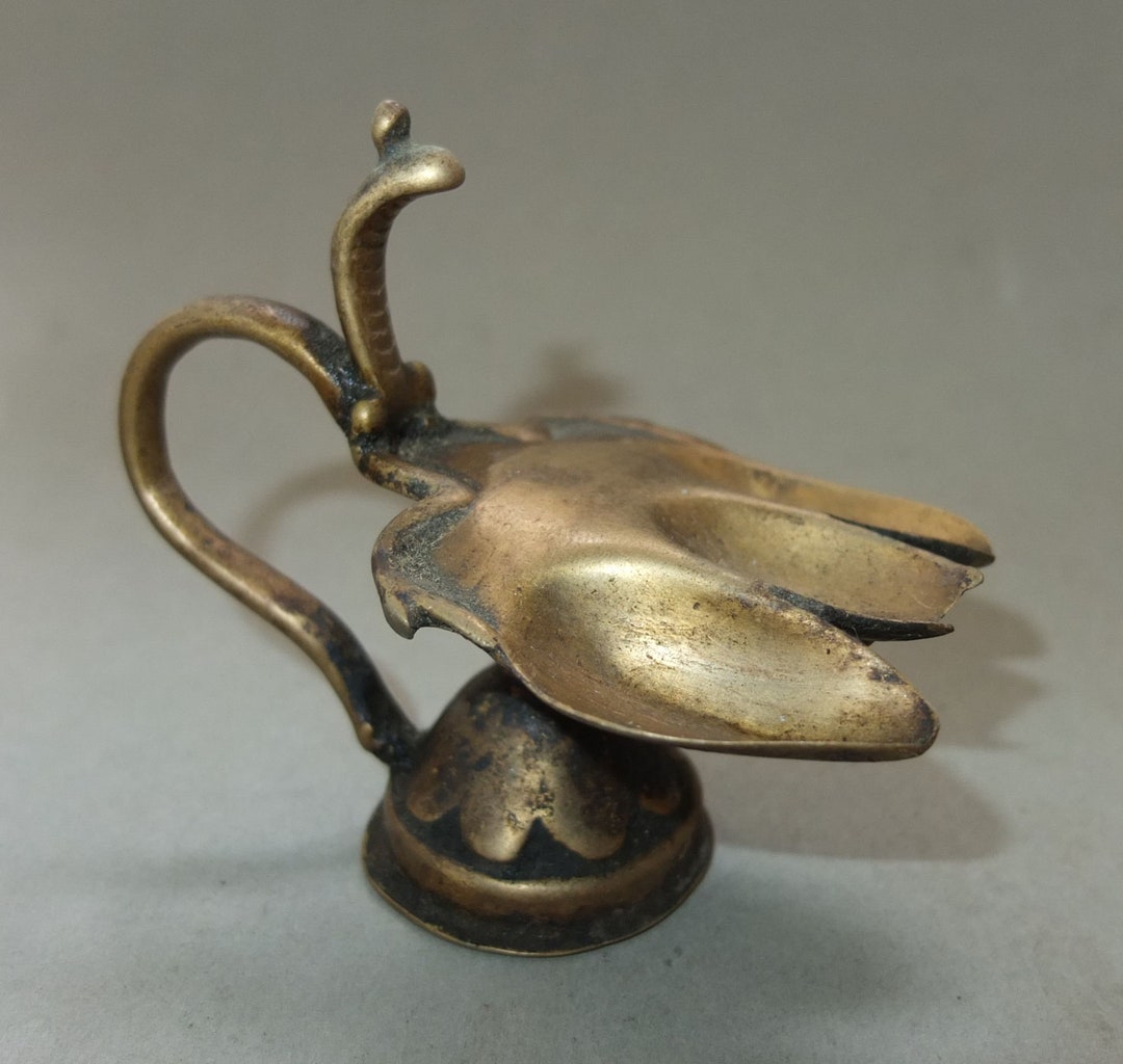 Antique Ritual Hindu Brass Oil Lamp With Naga for Hindu Puja From Nepal ...