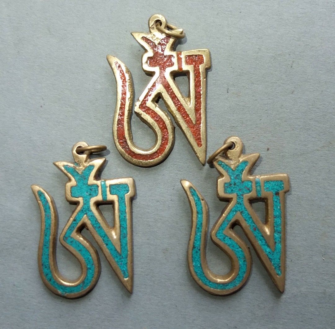 Three Metal OM Shaped Pendants With Glass Inlay From Nepal, Folk ...