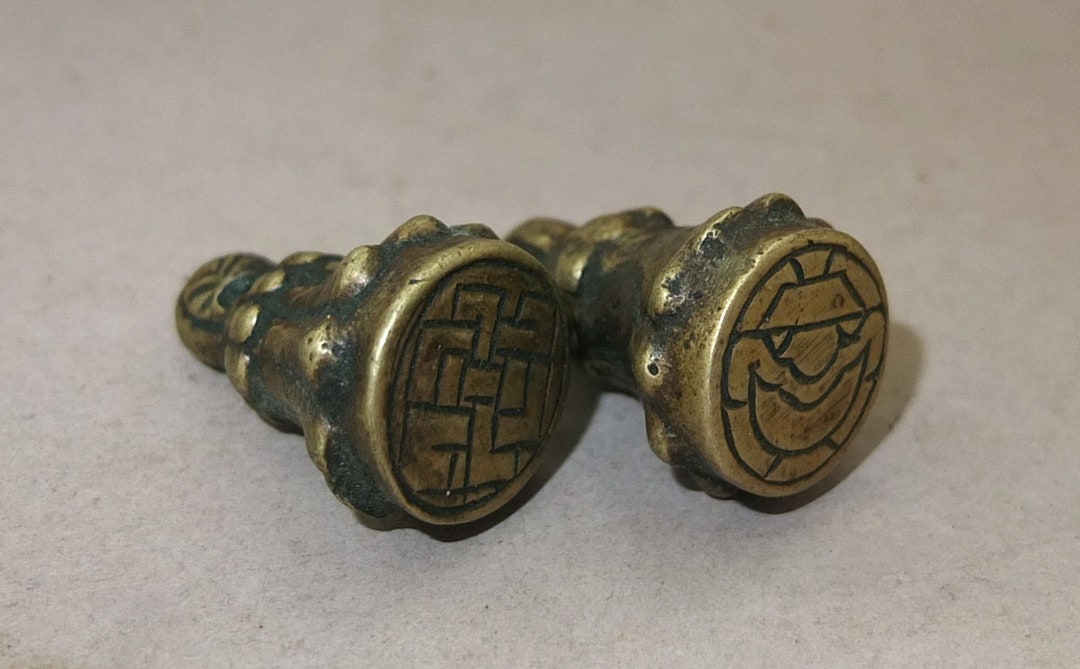 Two Buddhist Tibetan Brass Seals Amulets Pendants With Lucky Symbols ...