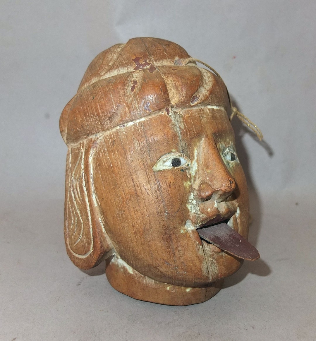 Old Traditional Wooden Puppet Head With Movable Tongue From Burma ...