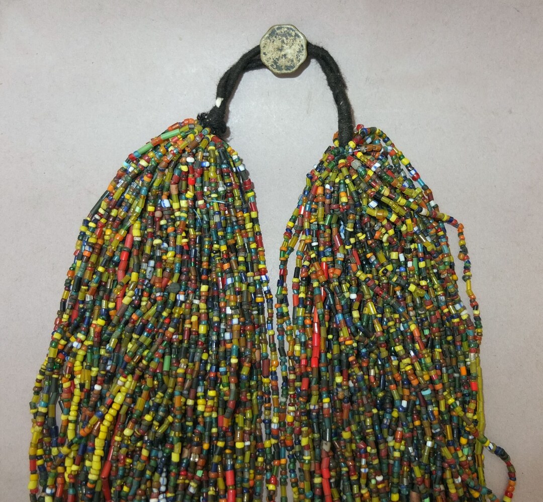 Old Naga Necklace With 73 Strands With Multi Colored Small Glass Beads