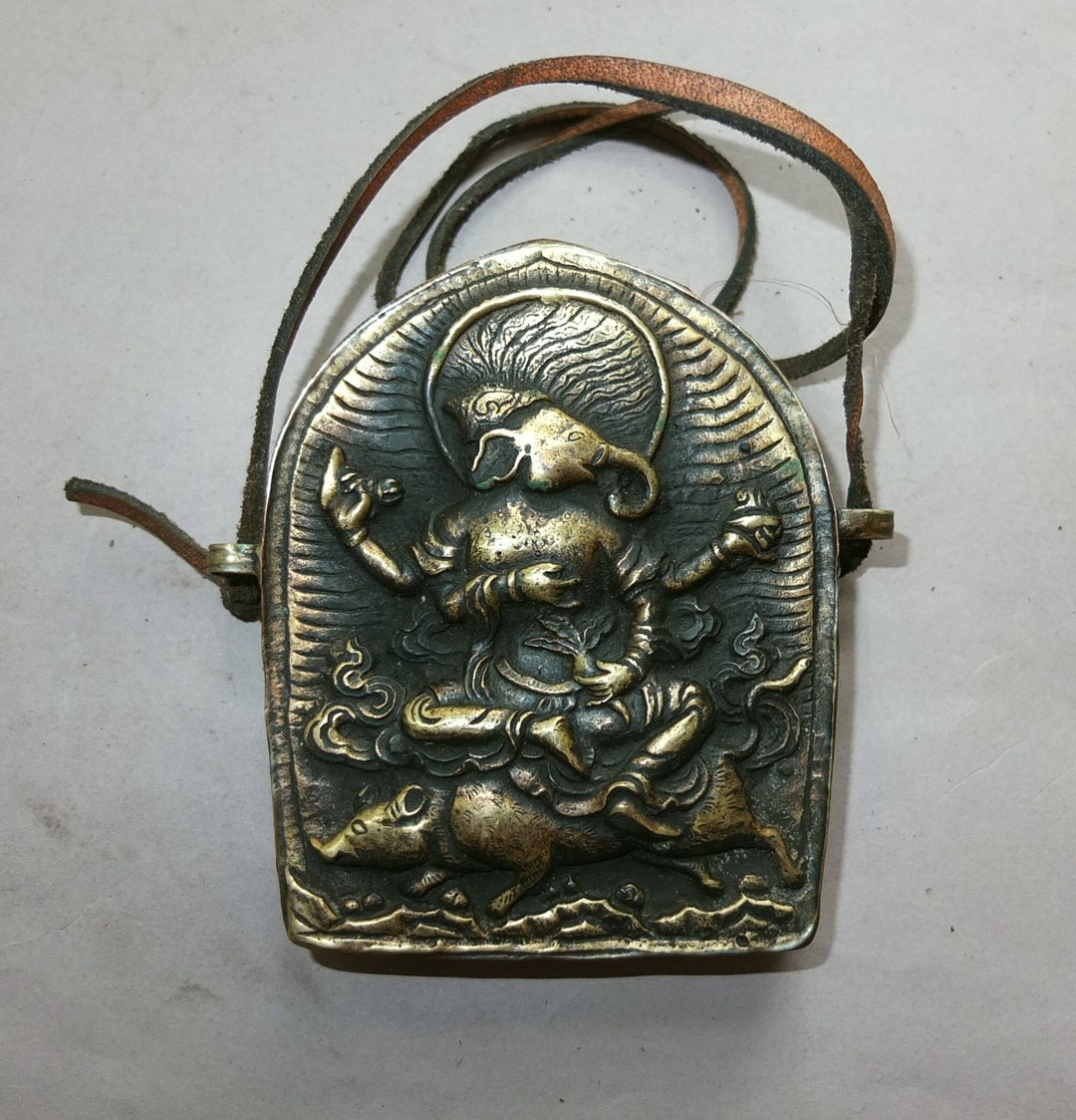 Tibetan Copper Gau With Brass Ganesh Front Filled With Amulet Mantras ...