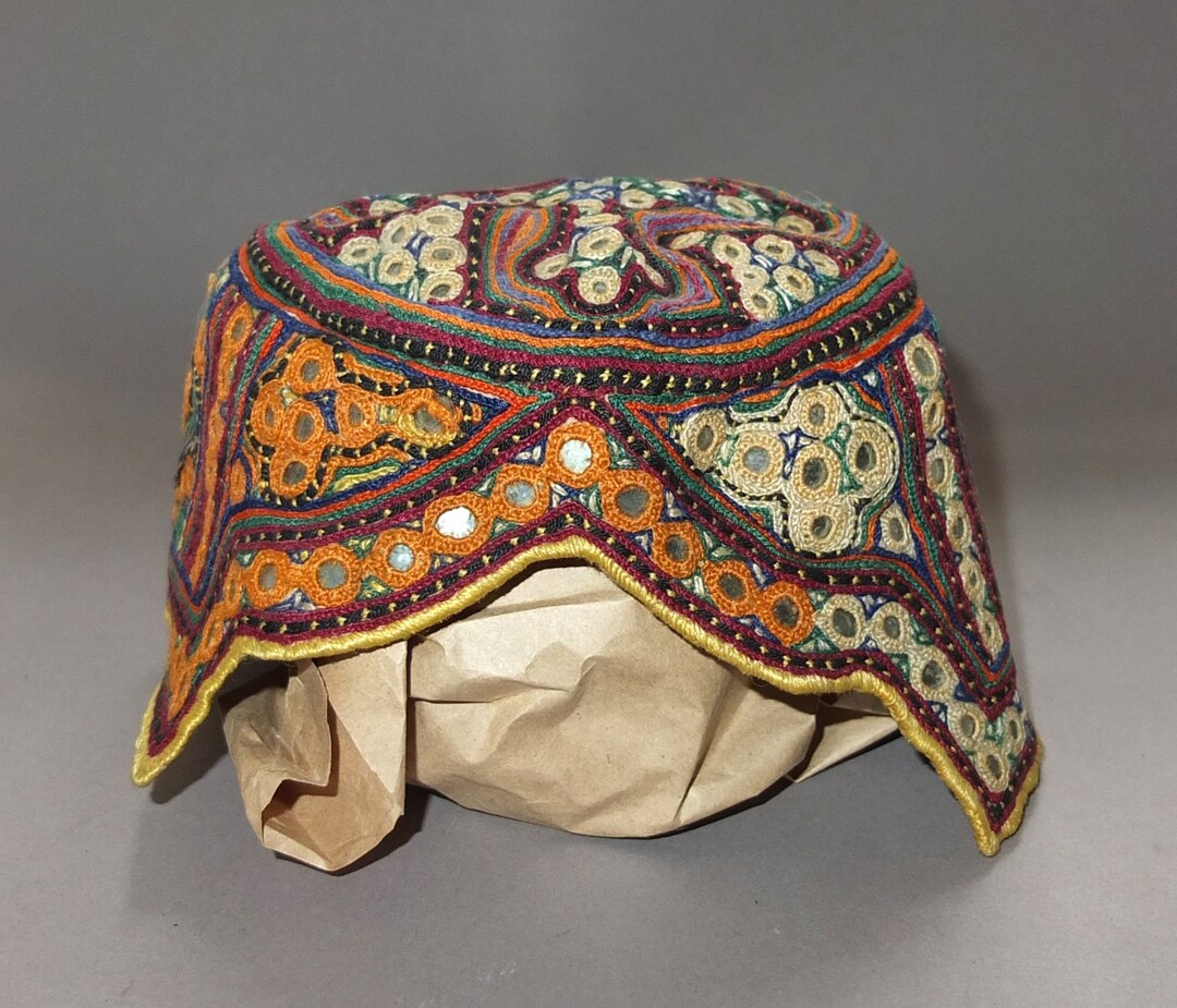 Old Ethnic Islamic Prayer Cap With Mirror Embroidery From Pakistan ...