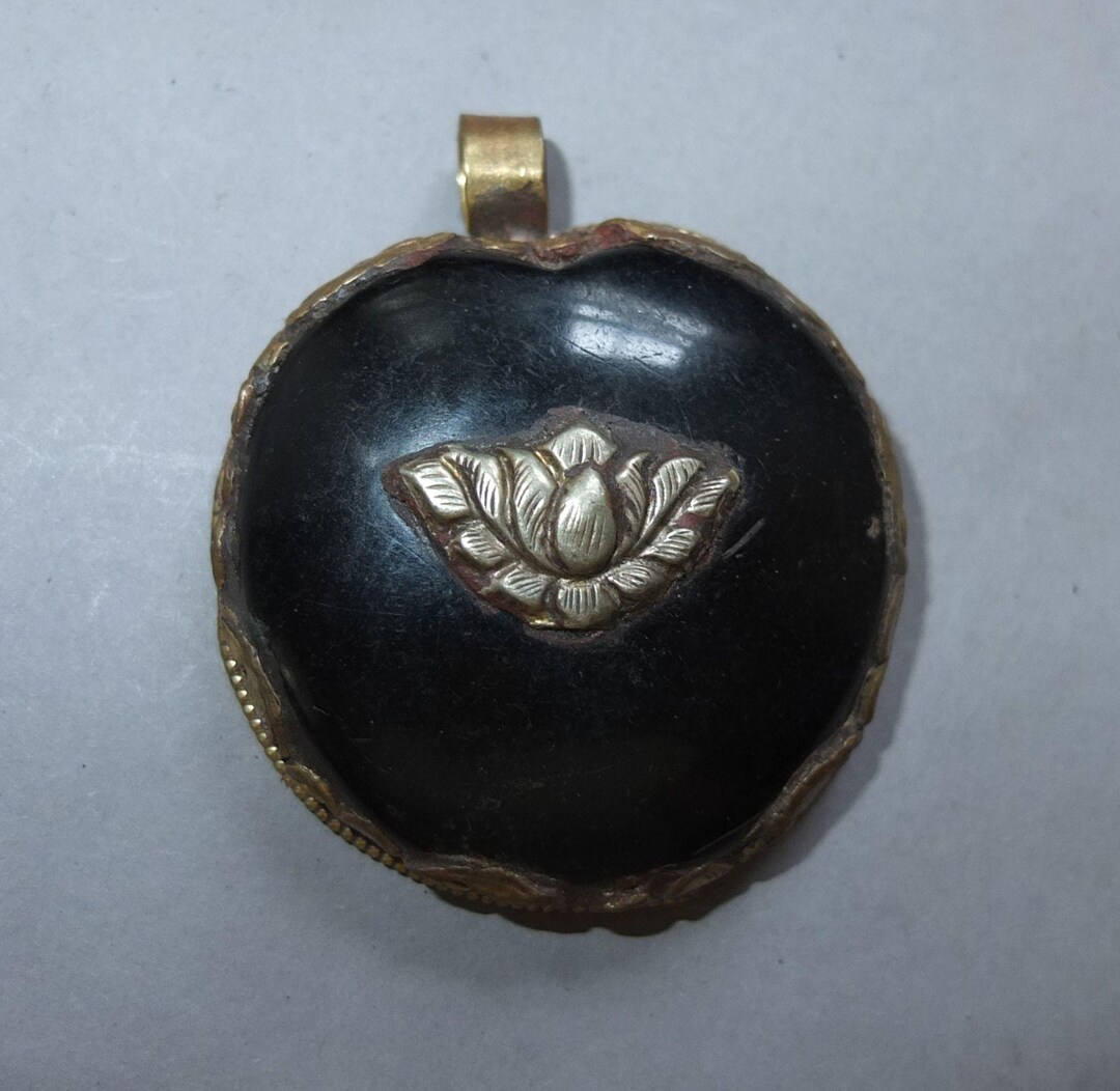 Large Natural Black Resin Amulet Pendant With Metal Mounting Nepal or ...