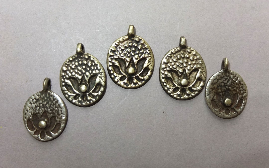 Five Buddhist Metal Lotus Amulets Pendants From Nepal, Buddhist Jewelry ...