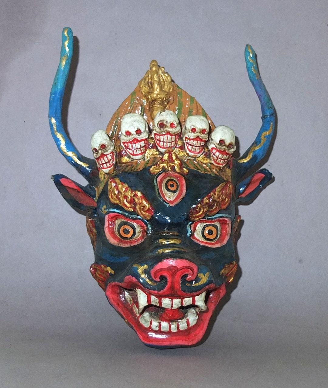 Tibetan Buddhist Yamantaka Paper Mache Mask From Nepal, Ceremony Mask ...
