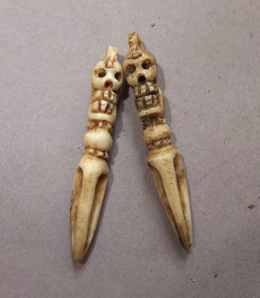 Two Tibetan Bone Amulets Pendants With Phurbu Ritual Dagger Shape, Folk ...