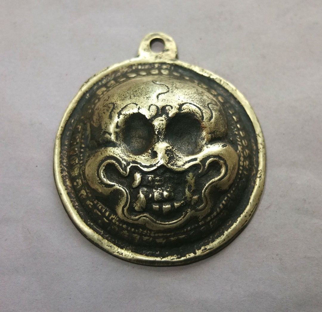 Large Brass Skull Protector Amulet Pendant From Nepal, Buddhist Jewelry ...