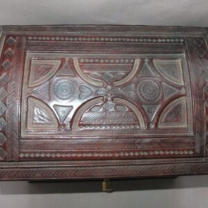 Indian Wooden Jewelry Box Covered With Embossed Leather, Tribal ...